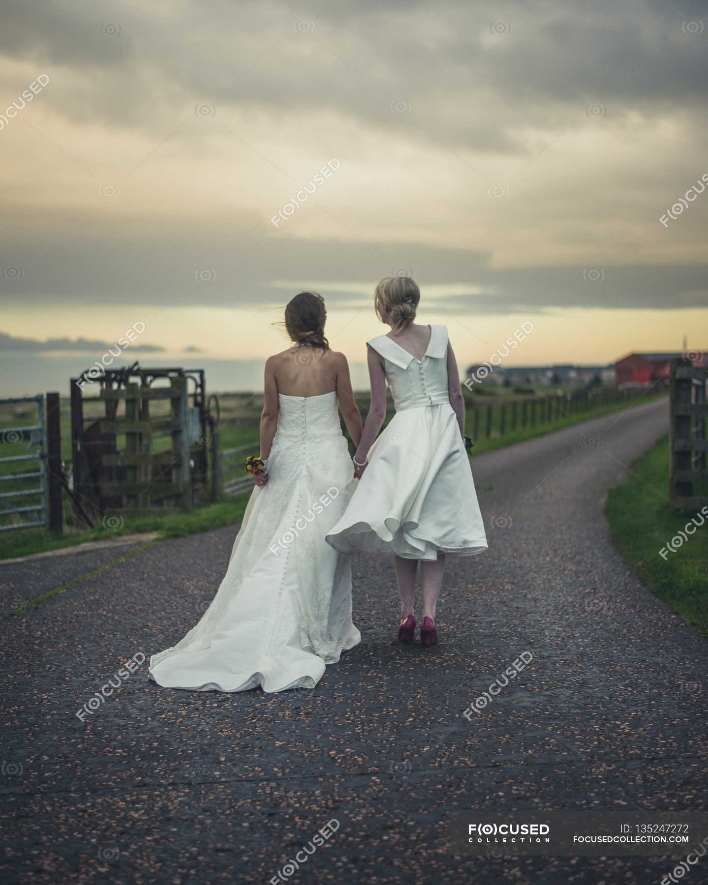 Loving Lesbian Couple Standing On Road Holding Hands Wedding Of Gay Couple Kinkell Byre St