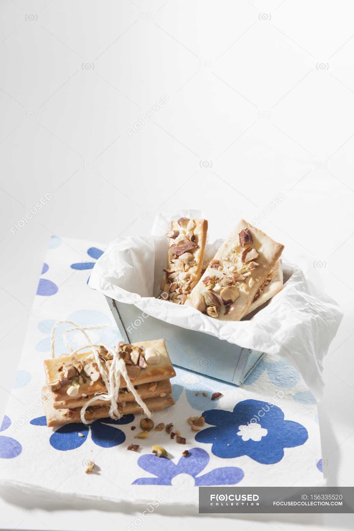Rectangular biscuits with nuts — cuisine, soft - Stock Photo | #156335520