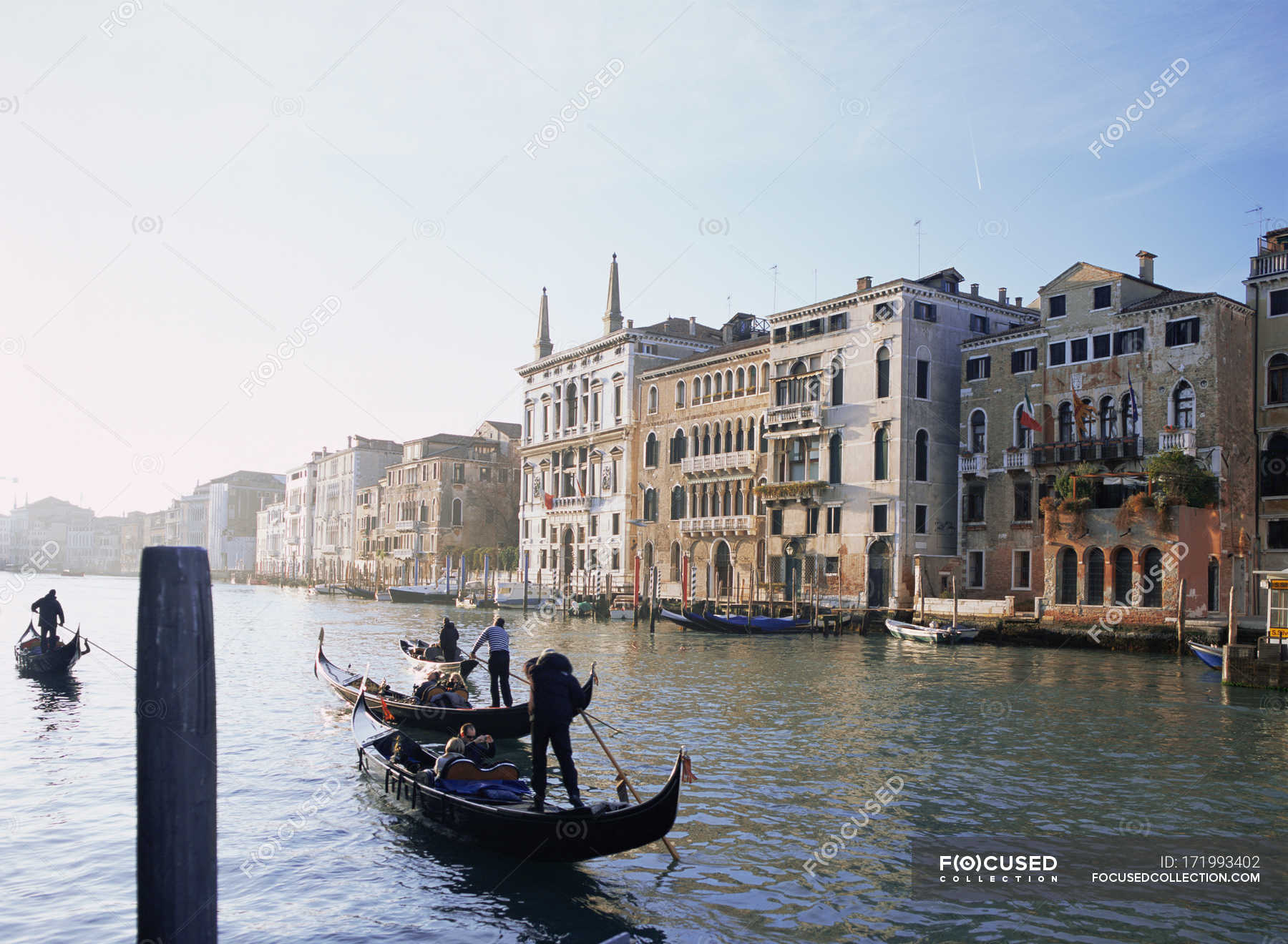 Observing view of Gondolas on the grand canal — traditional, vacation ...