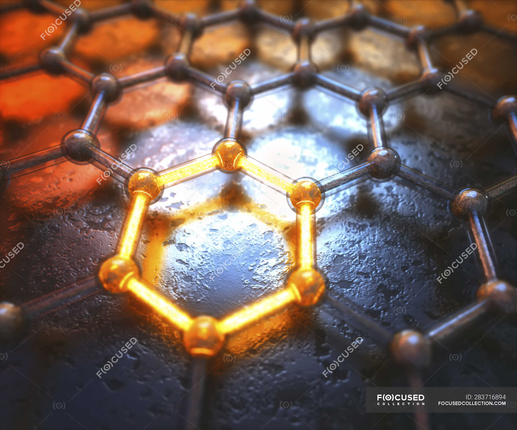 Graphene hexagonal structure with shining detail, digital illustration ...