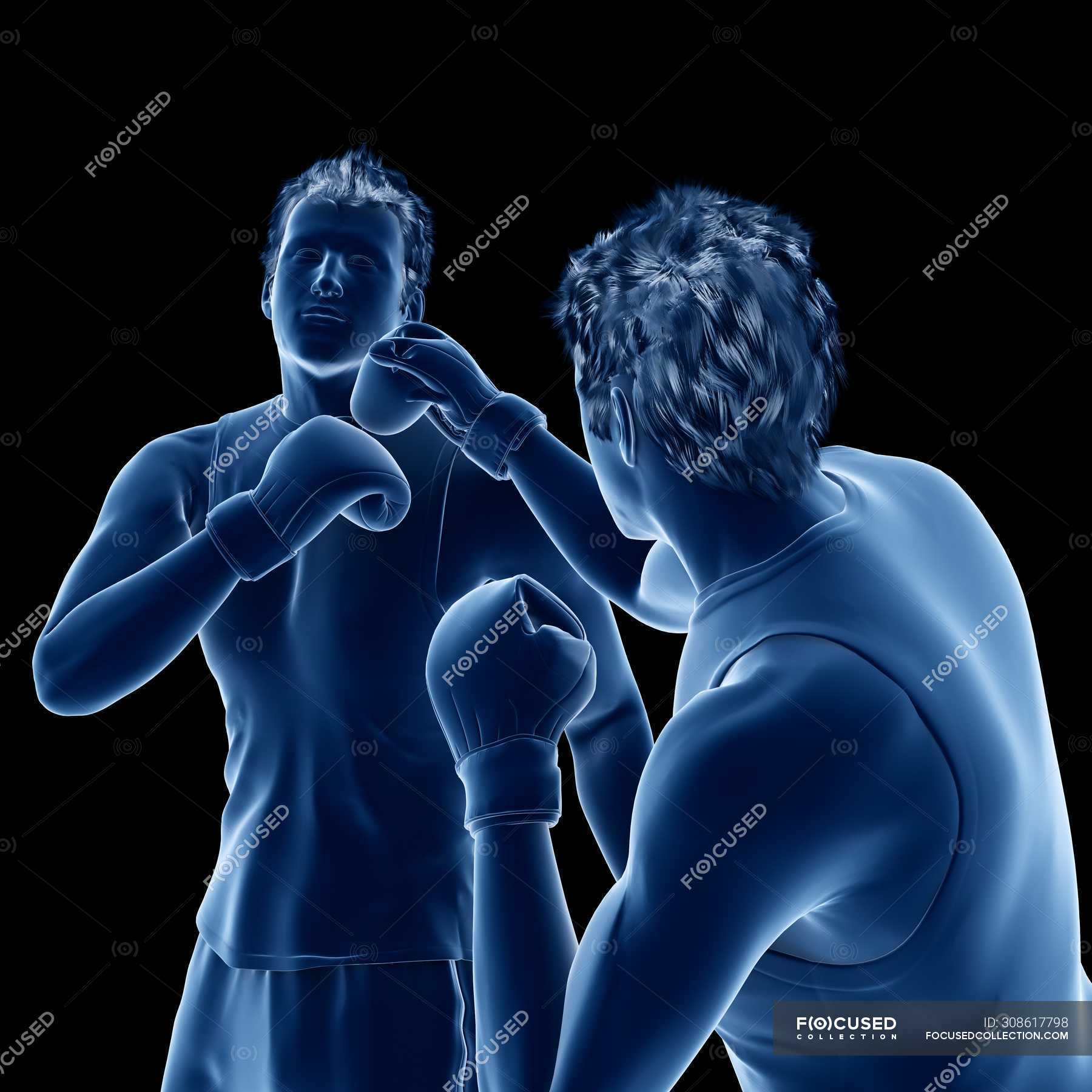 3d digital illustration of two abstract men boxing on black background ...