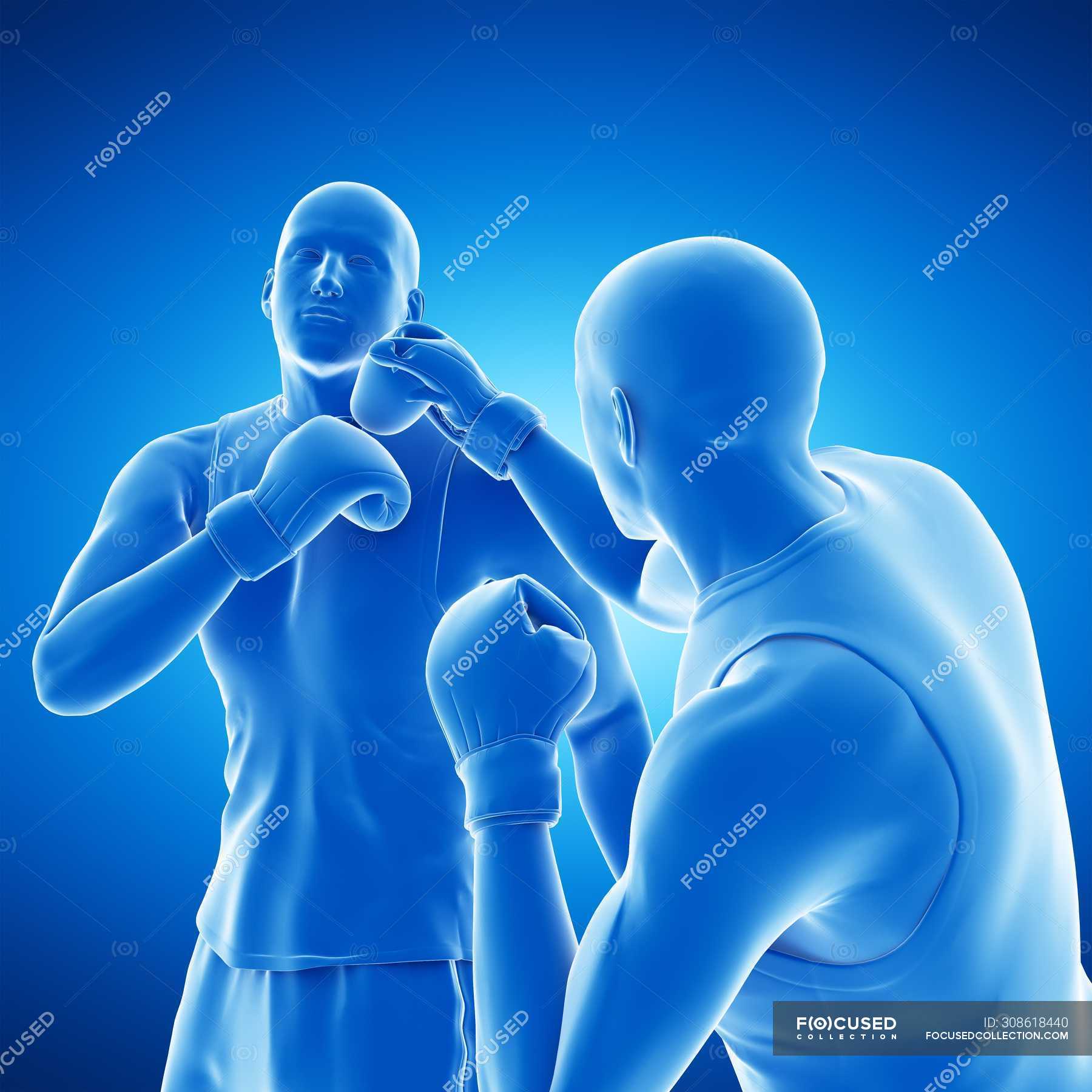 3d digital illustration of two abstract men boxing on blue background ...