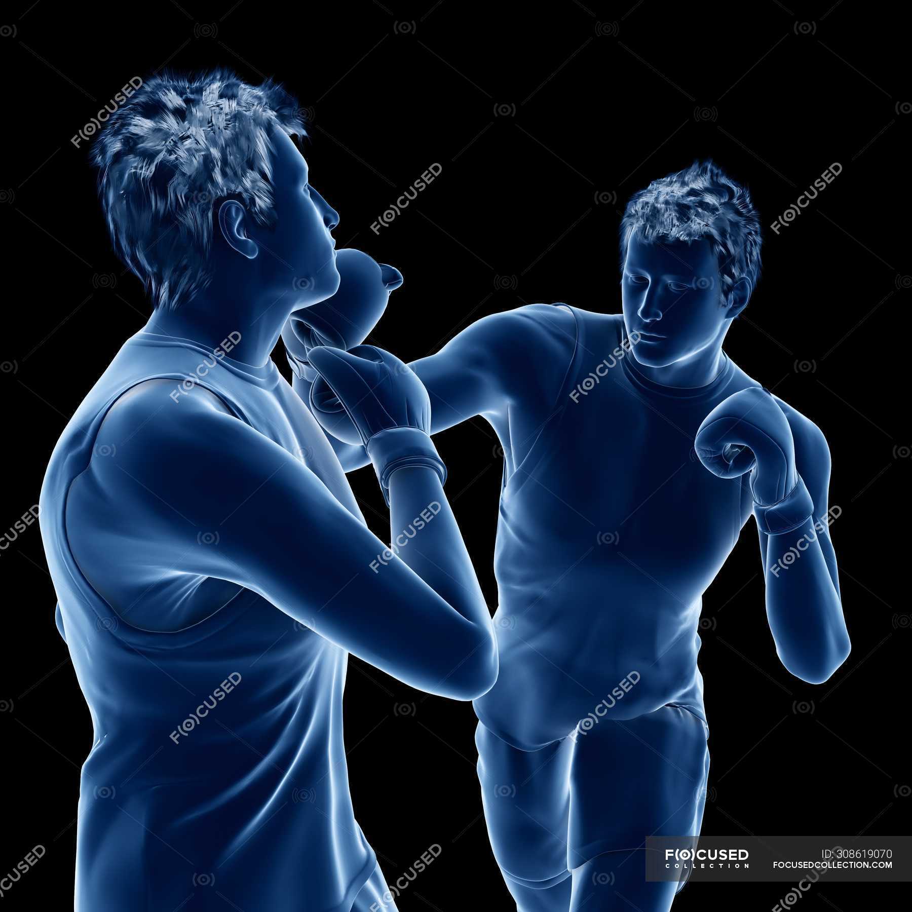 3d digital illustration of two abstract men boxing on black background ...