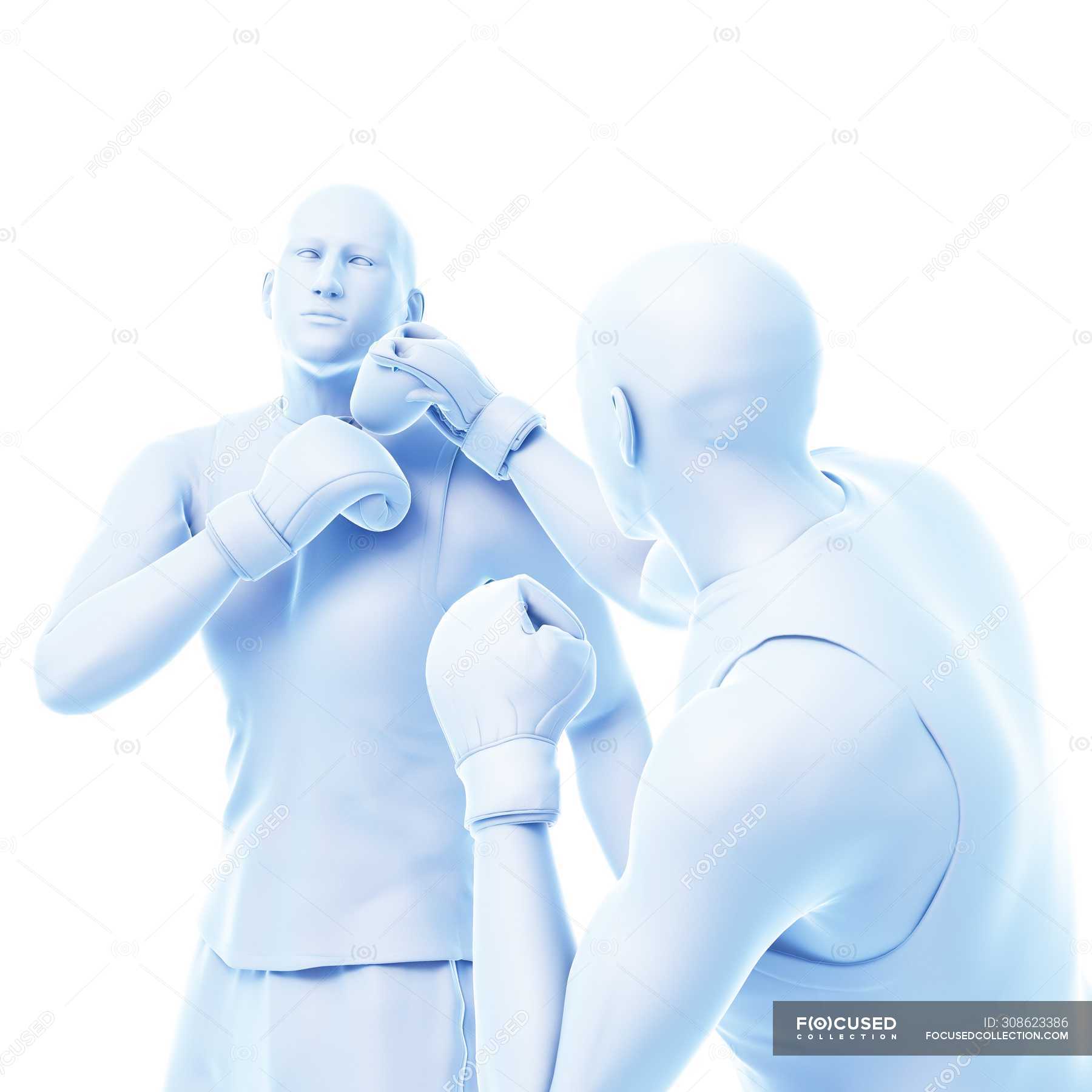 3d digital illustration of two abstract men boxing on white background ...