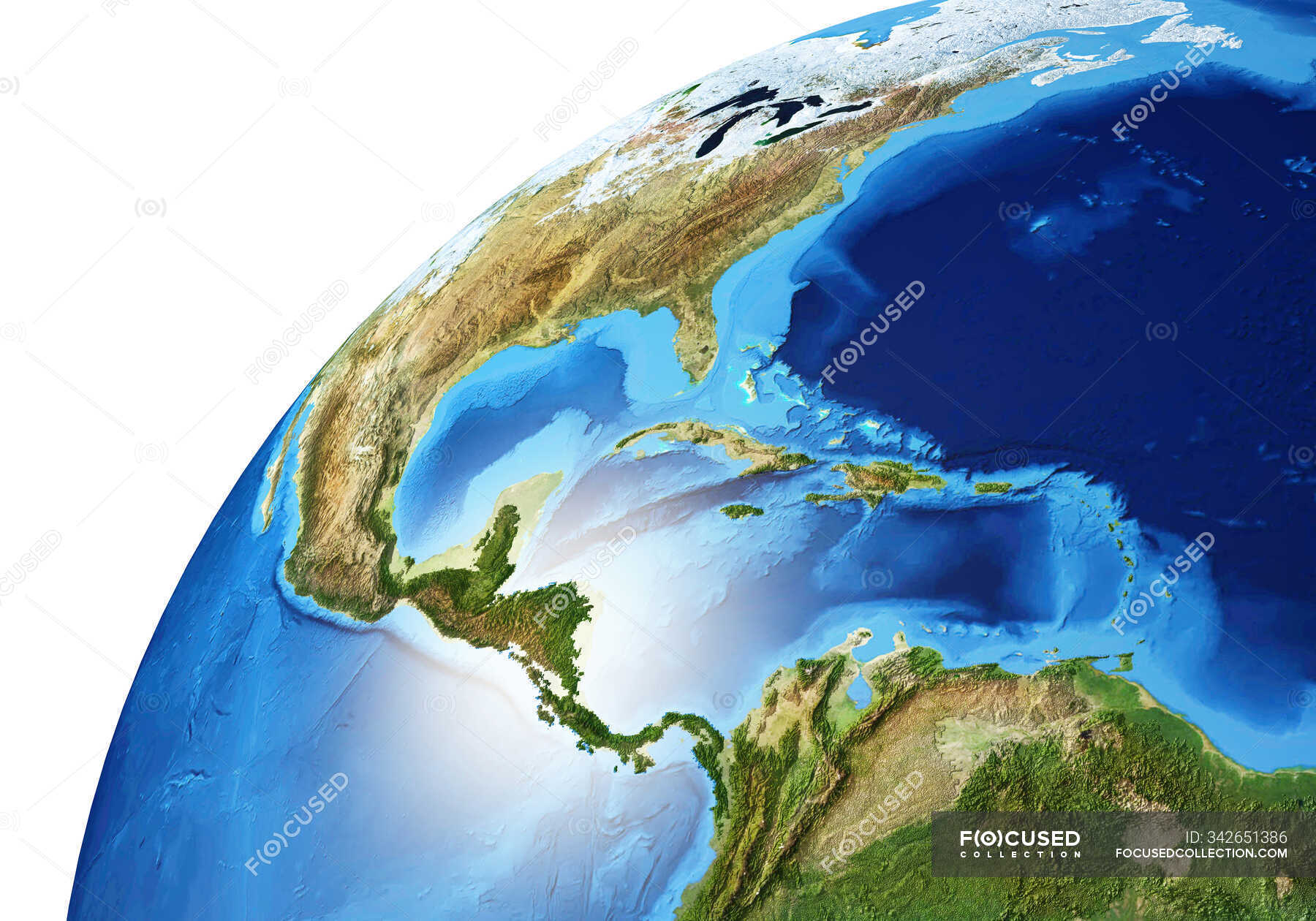 North and South America area of Earth globe, detailed and ...