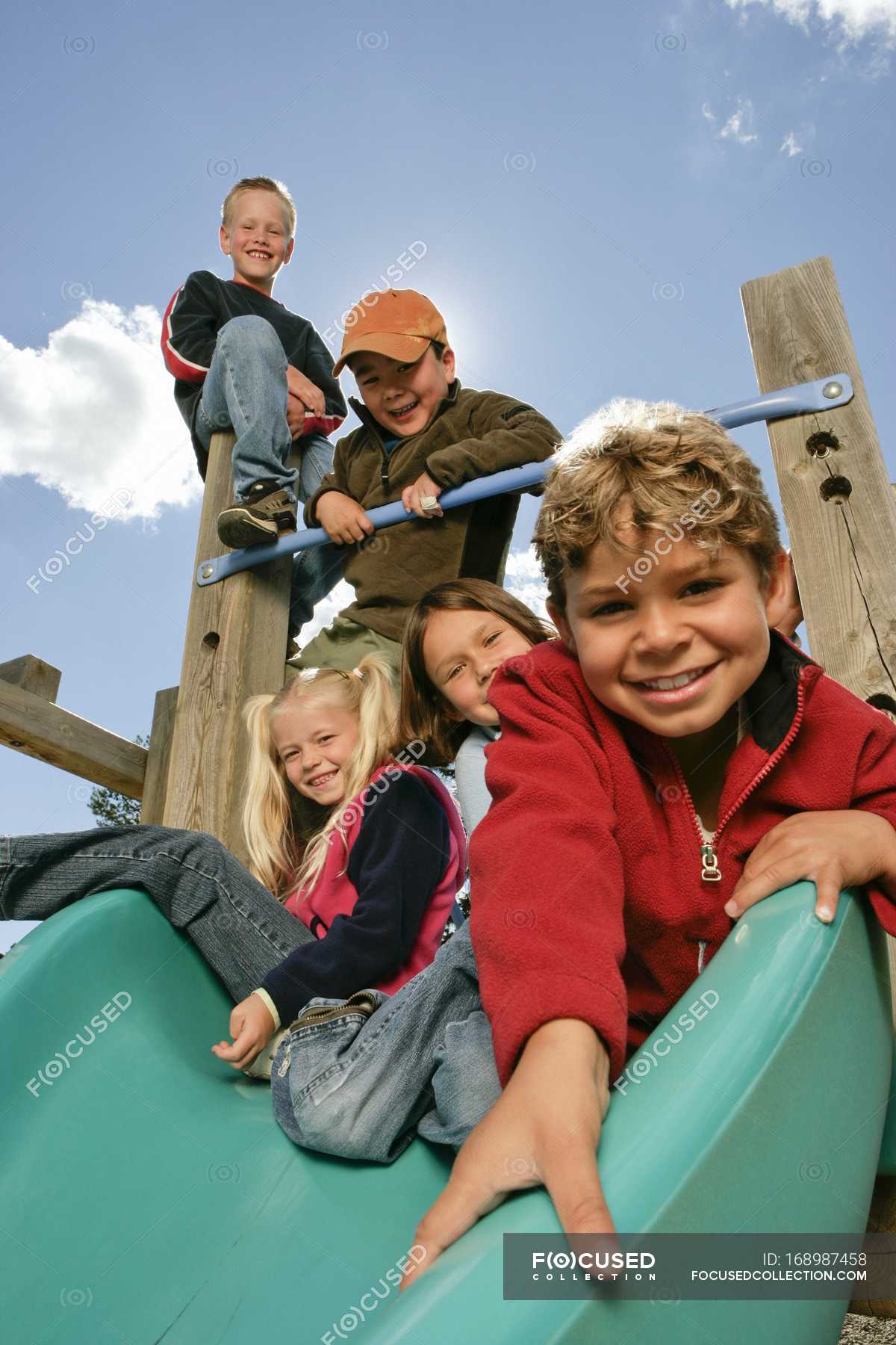Five Children Having Fun On Playground — kids, cute - Stock Photo ...