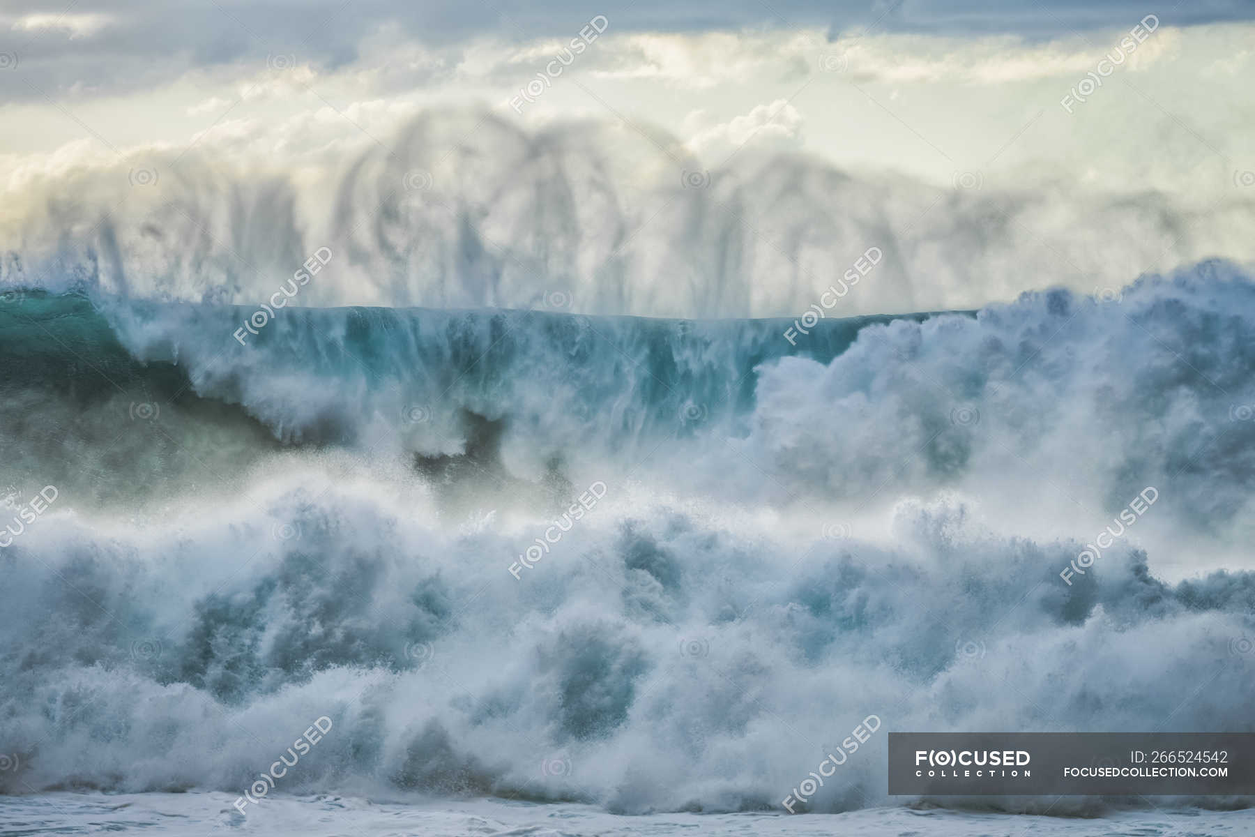 Huge waves in the ocean surrounding Oahu; Oahu, Hawaii, United States ...
