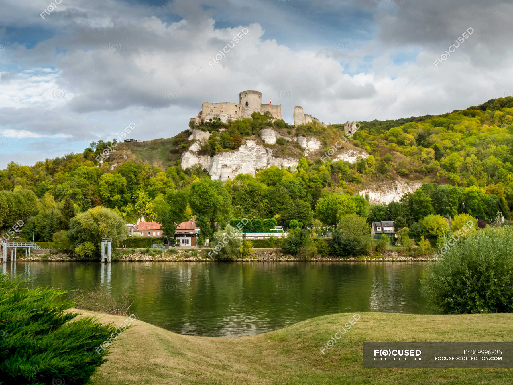 Chateau Gaillard; Les Andelys, Normandy, France — forest, reflected - Stock Photo | #369996936