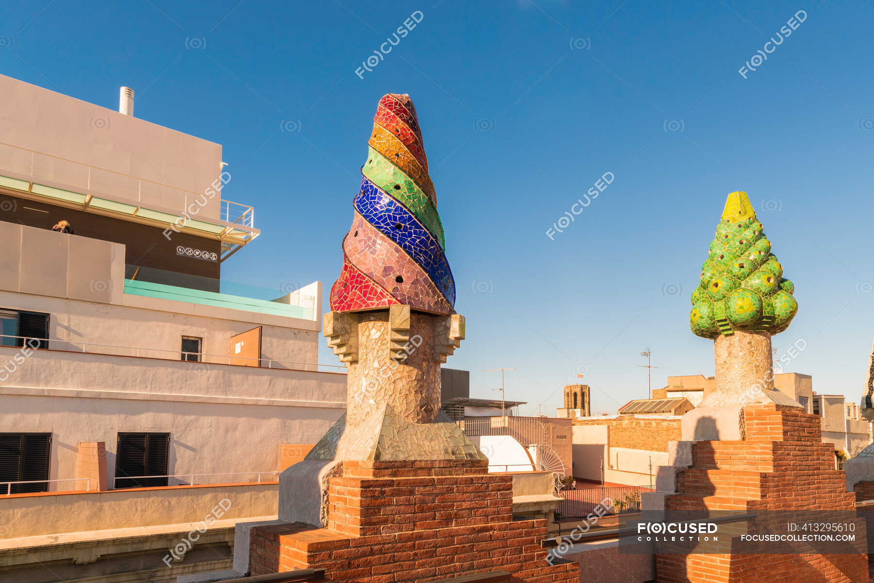Guell palace rooftop designed by Antonio Gaudy in Barcelona — catalonia ...