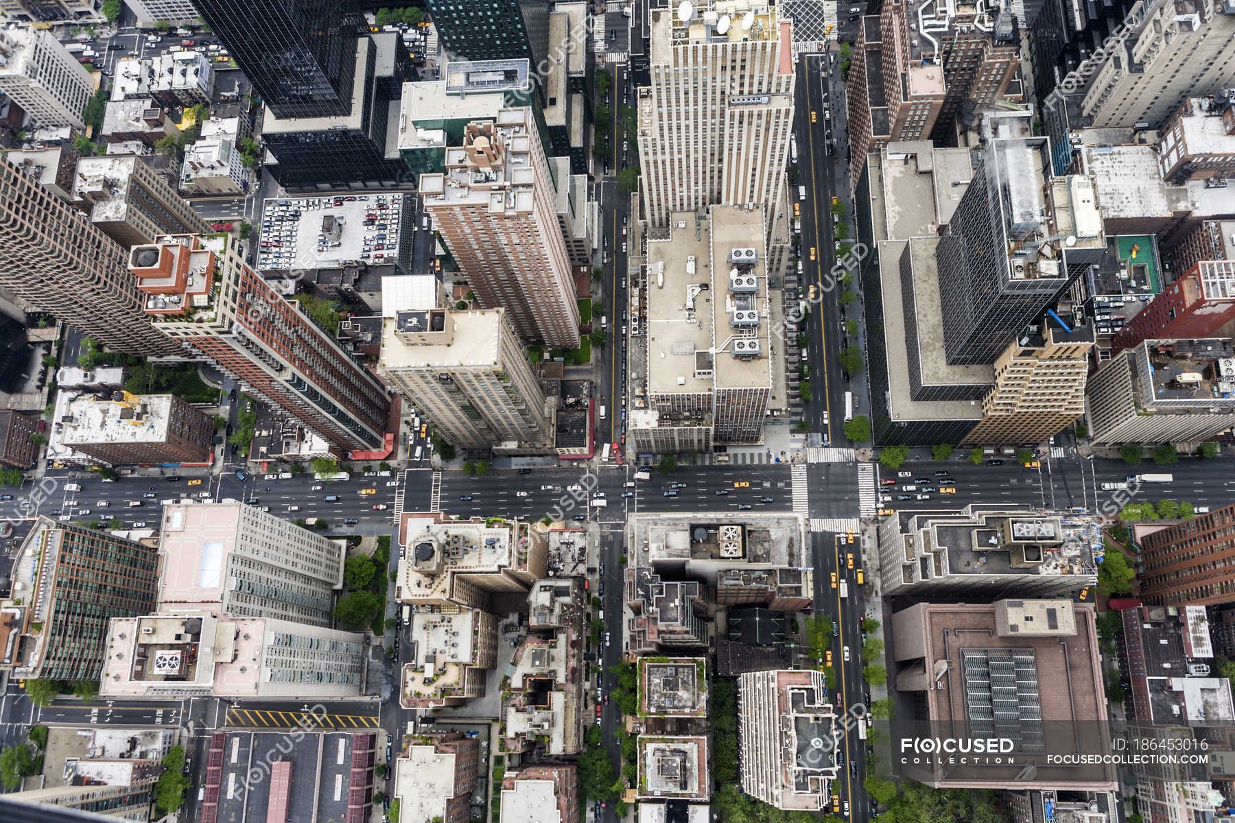 Aerial view of New York City skyscrapers and roads — Manhattan ... Aerial view of New York City skyscrapers and roads — Manhattan ...