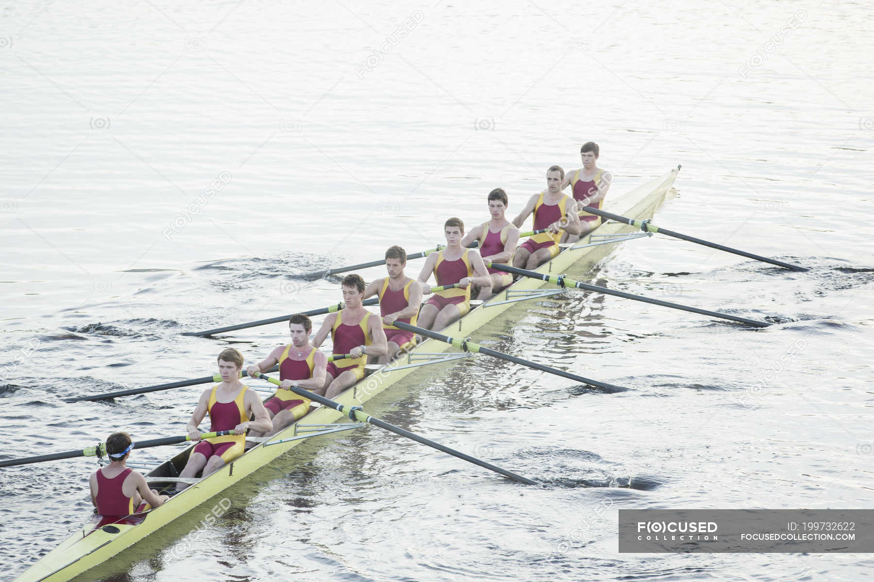 Rowing team rowing scull on lake — water sport, outdoors - Stock Photo ... Rowing team rowing scull on lake — water sport, outdoors - Stock Photo ...