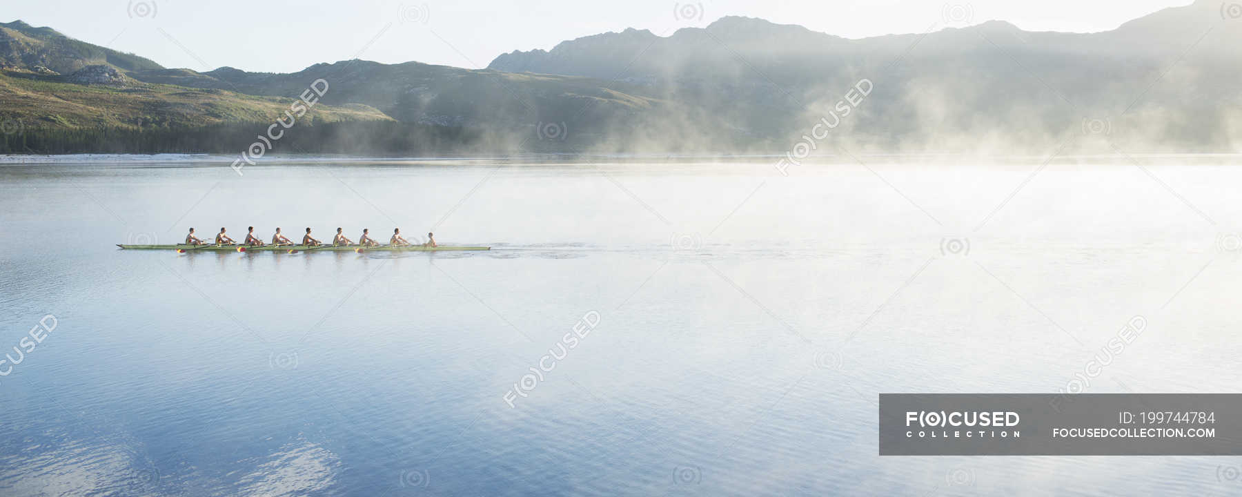 Rowing team rowing scull on lake — Sports Clothing, endurance - Stock ... Rowing team rowing scull on lake — Sports Clothing, endurance - Stock ...