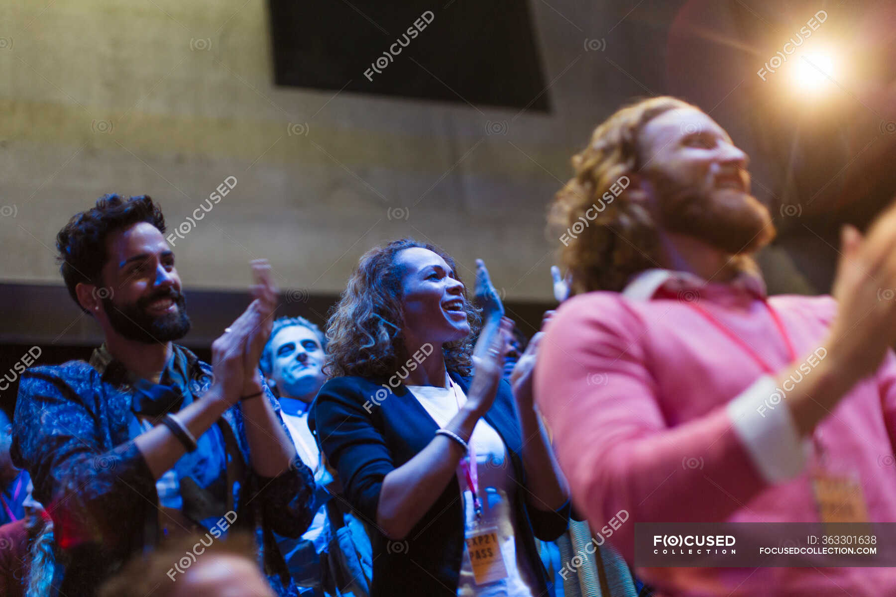Excited audience clapping in dark room — spectator, concert hall - Stock Photo | #363301638