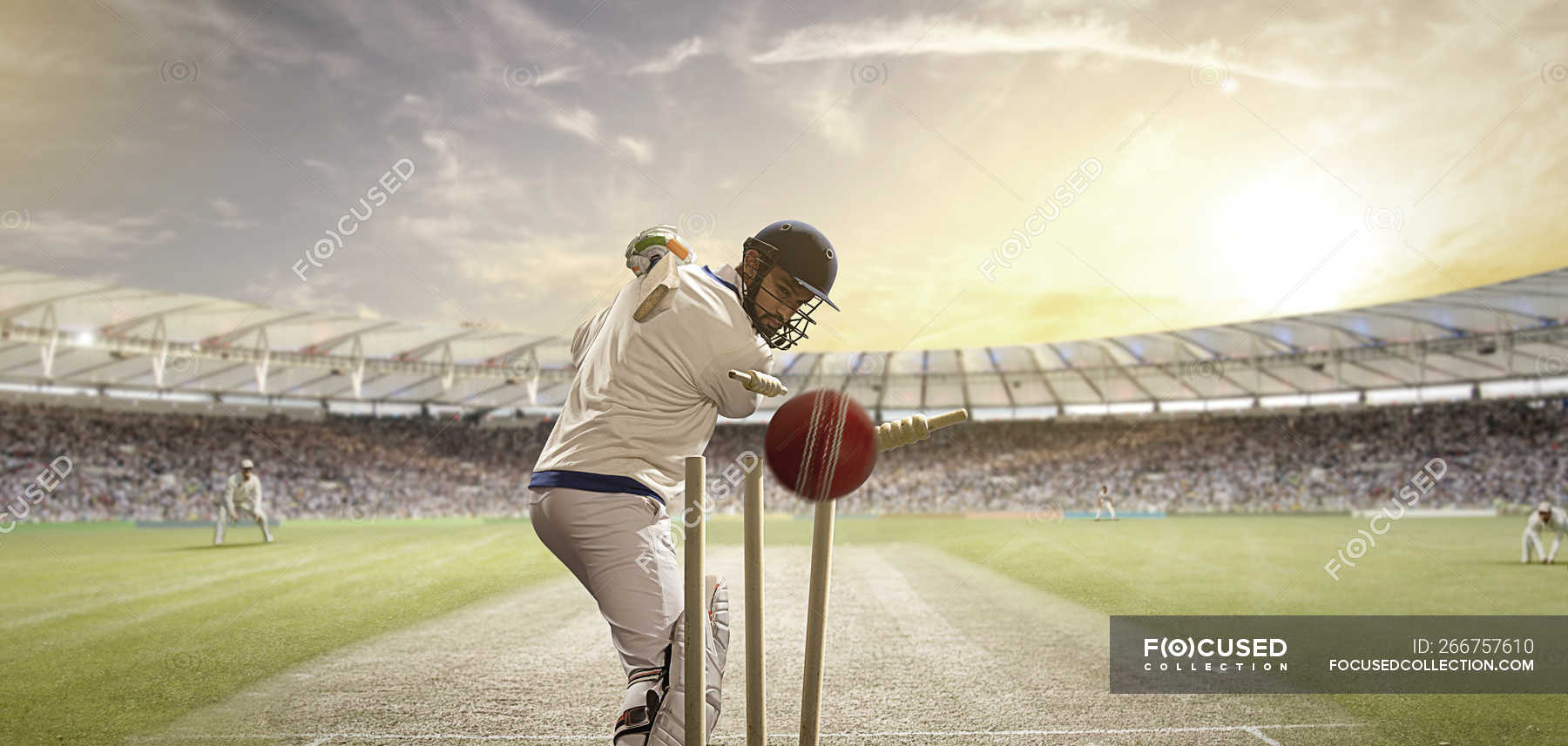 Batsman Hitting Cricket Ball Selective Focus Outdoors Sky Stock