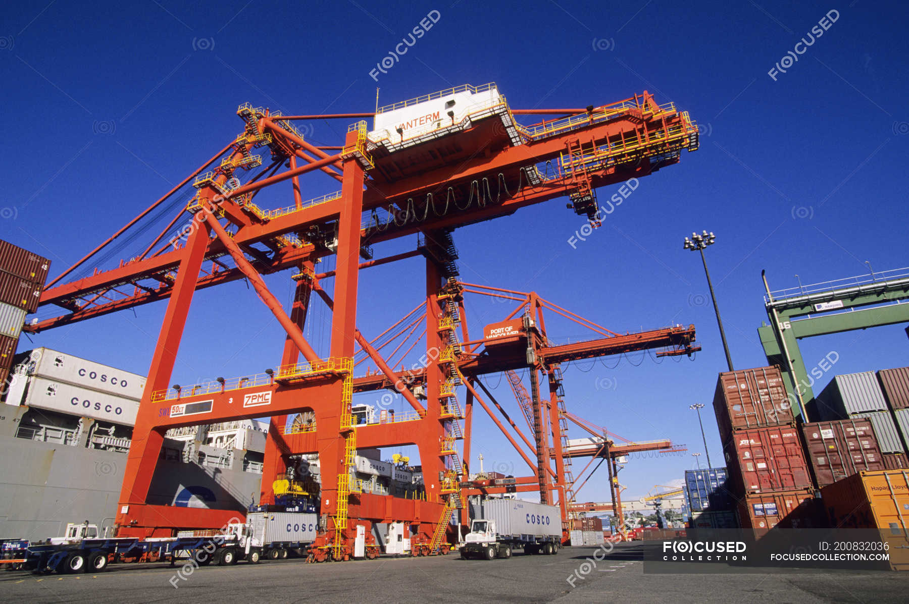 Terminal with dock crane unloading container ship, Port of Vancouver ... Terminal with dock crane unloading container ship, Port of Vancouver ...