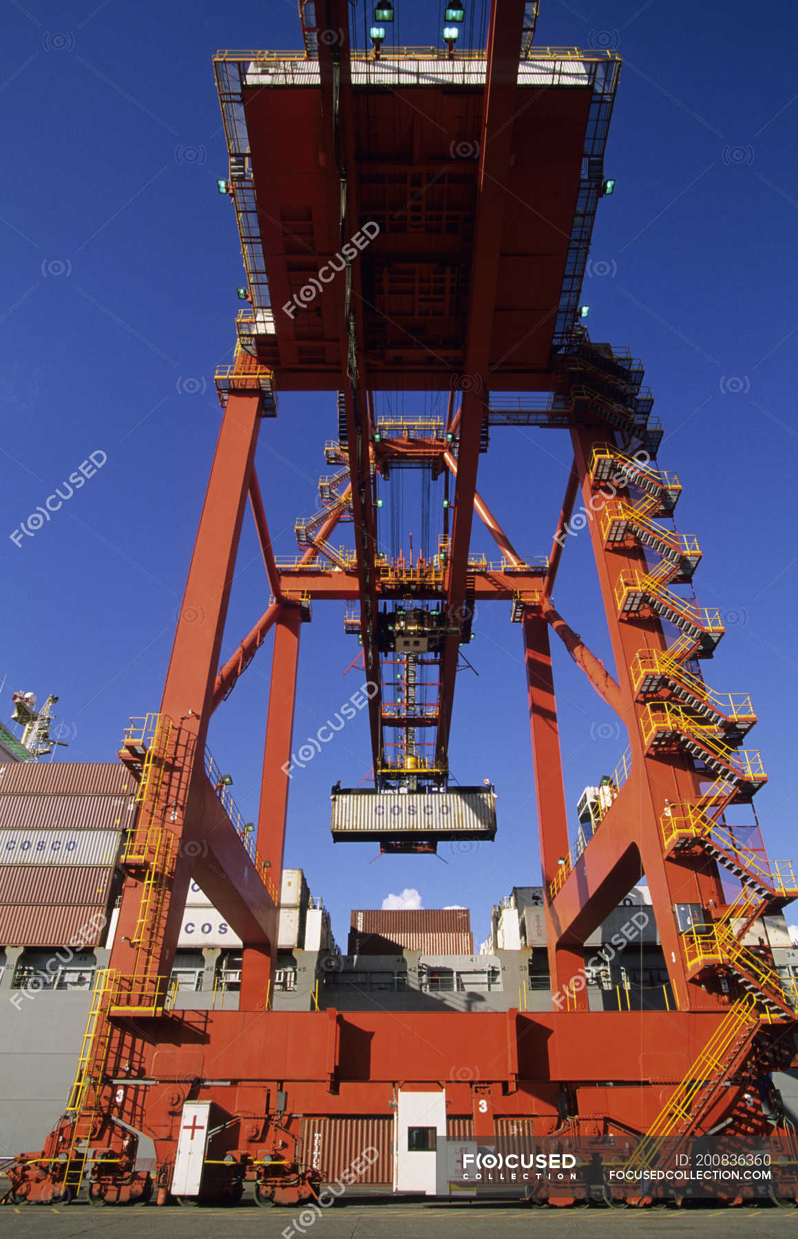 Terminal dock crane unloading container ship, Port of Vancouver, British Columbia, Canada ...