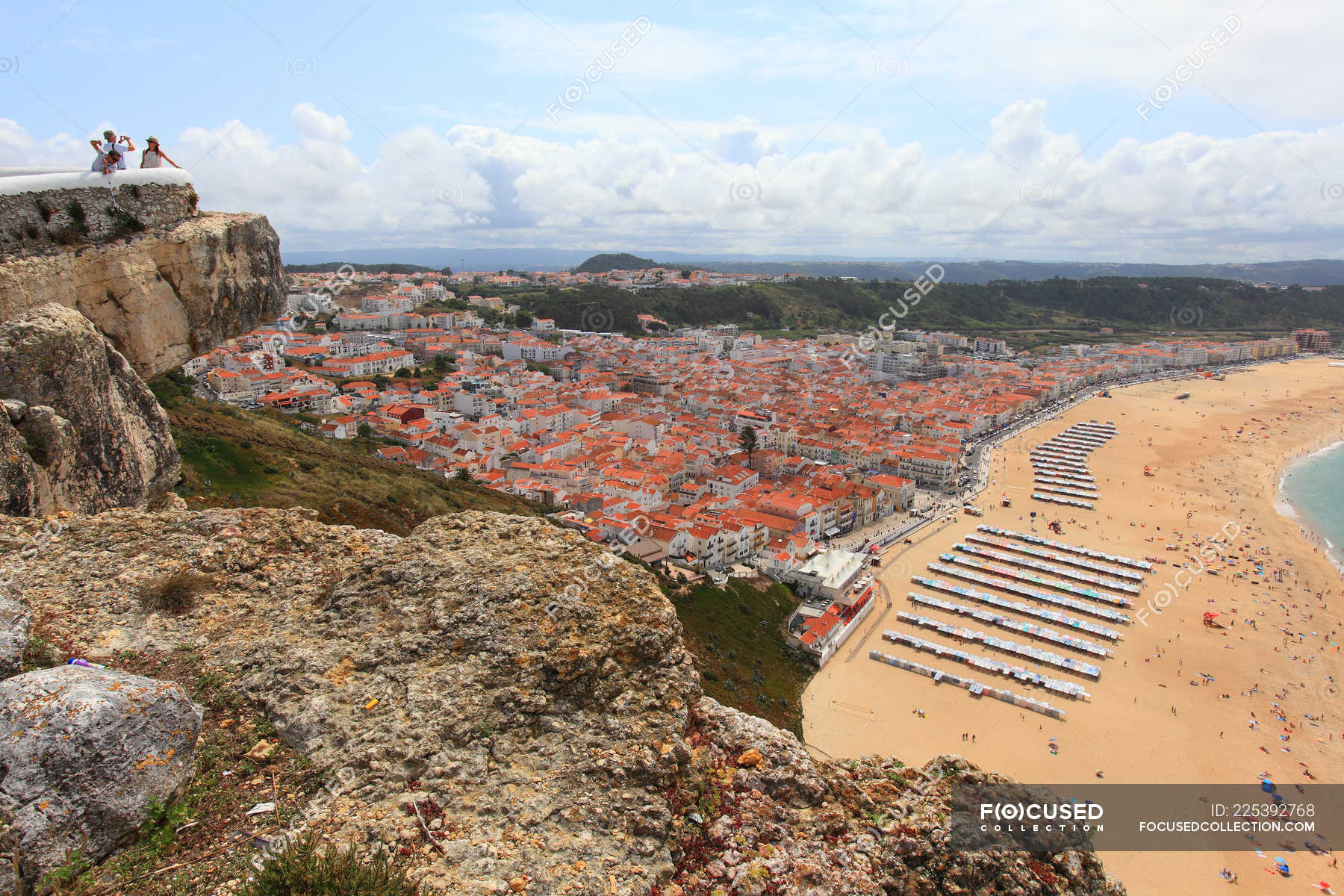 Portugal, Nazare. Nazare beach and its beach tents. — sea, sand - Stock ...