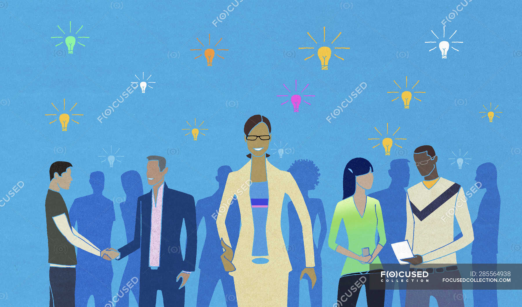 Group Of People Working Together And Sharing Ideas Under Light Bulbs group-of-people-working-together-and-sharing-ideas-under-light-bulbs