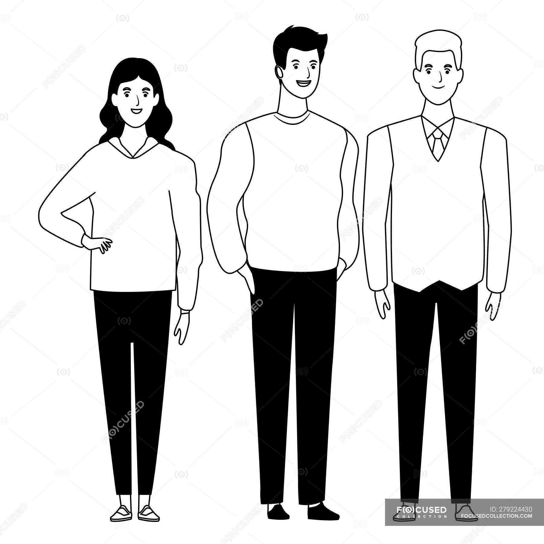 Gruppo di persone avatar personaggio dei cartoni animati in bianco e ...