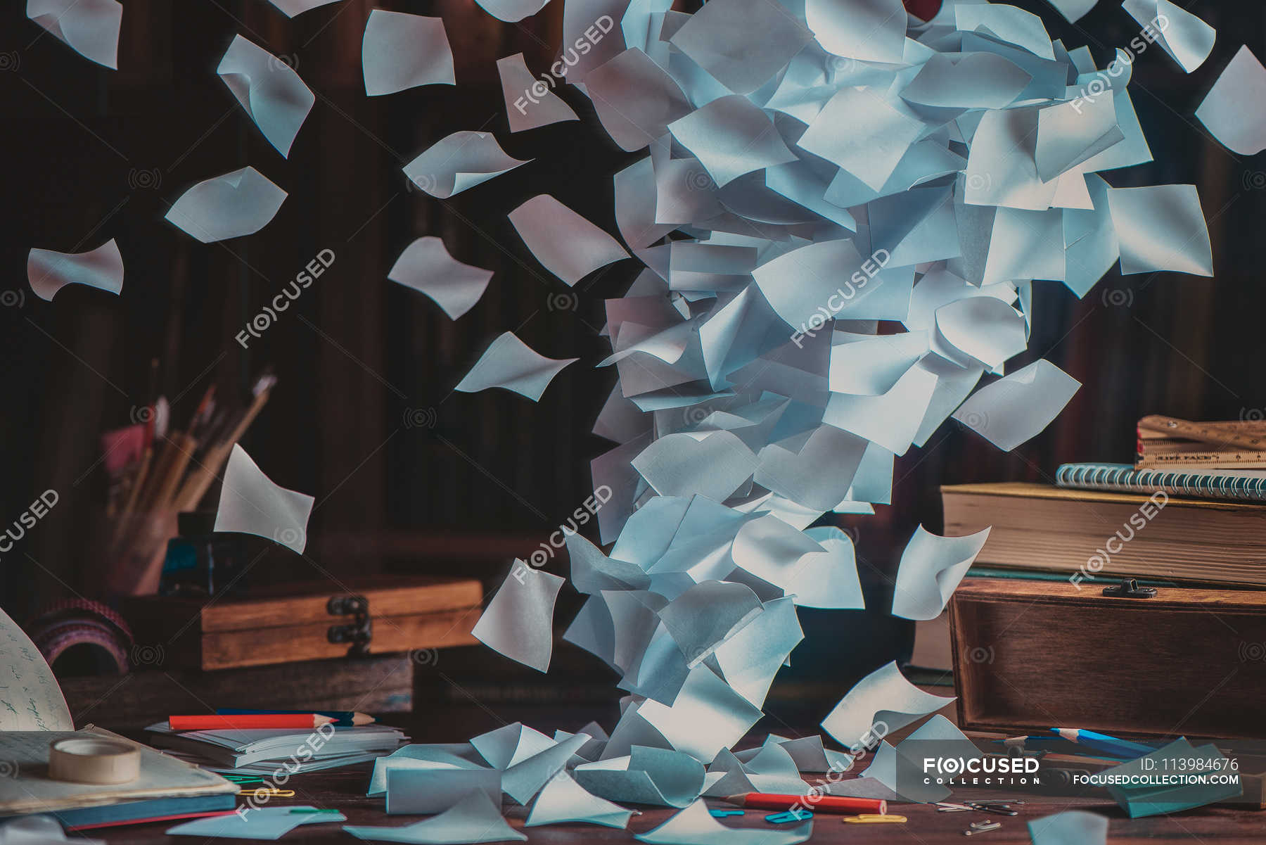 Wind Develops Sheets Of Paper Time Management Office Stock Photo 