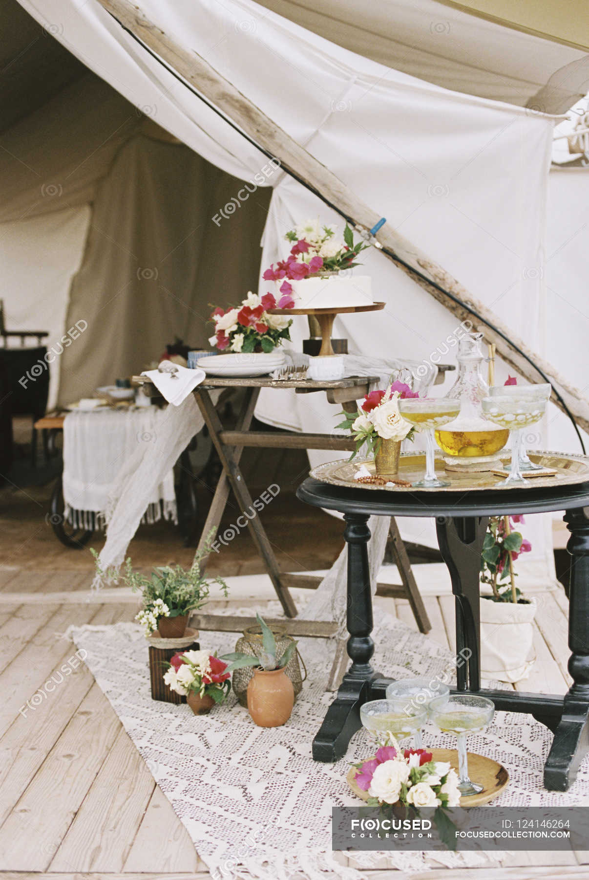 Tent in Boho style — flowers, escape - Stock Photo | #124146264