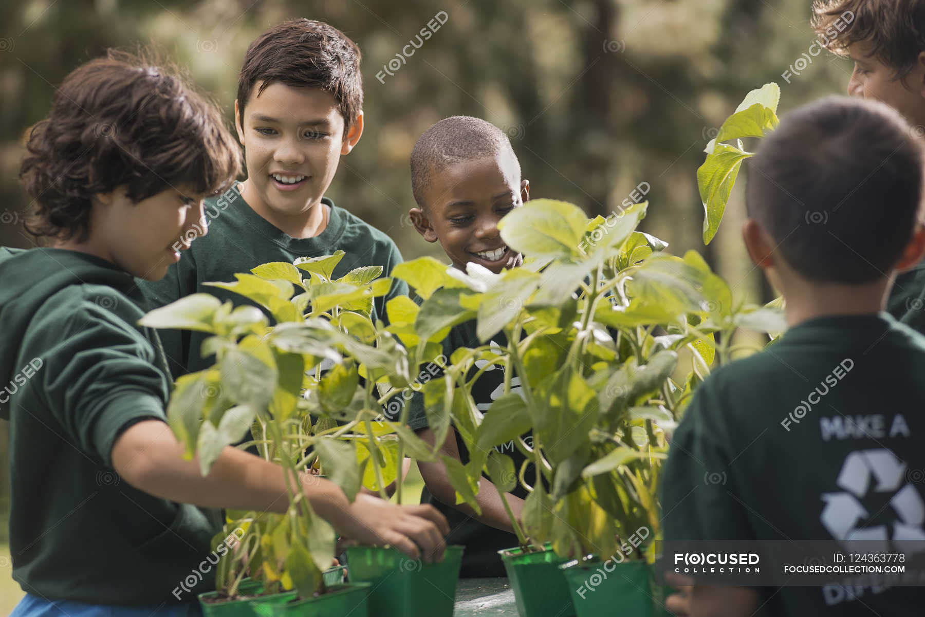Children learning about plants and flowers — growth, summer - Stock ...