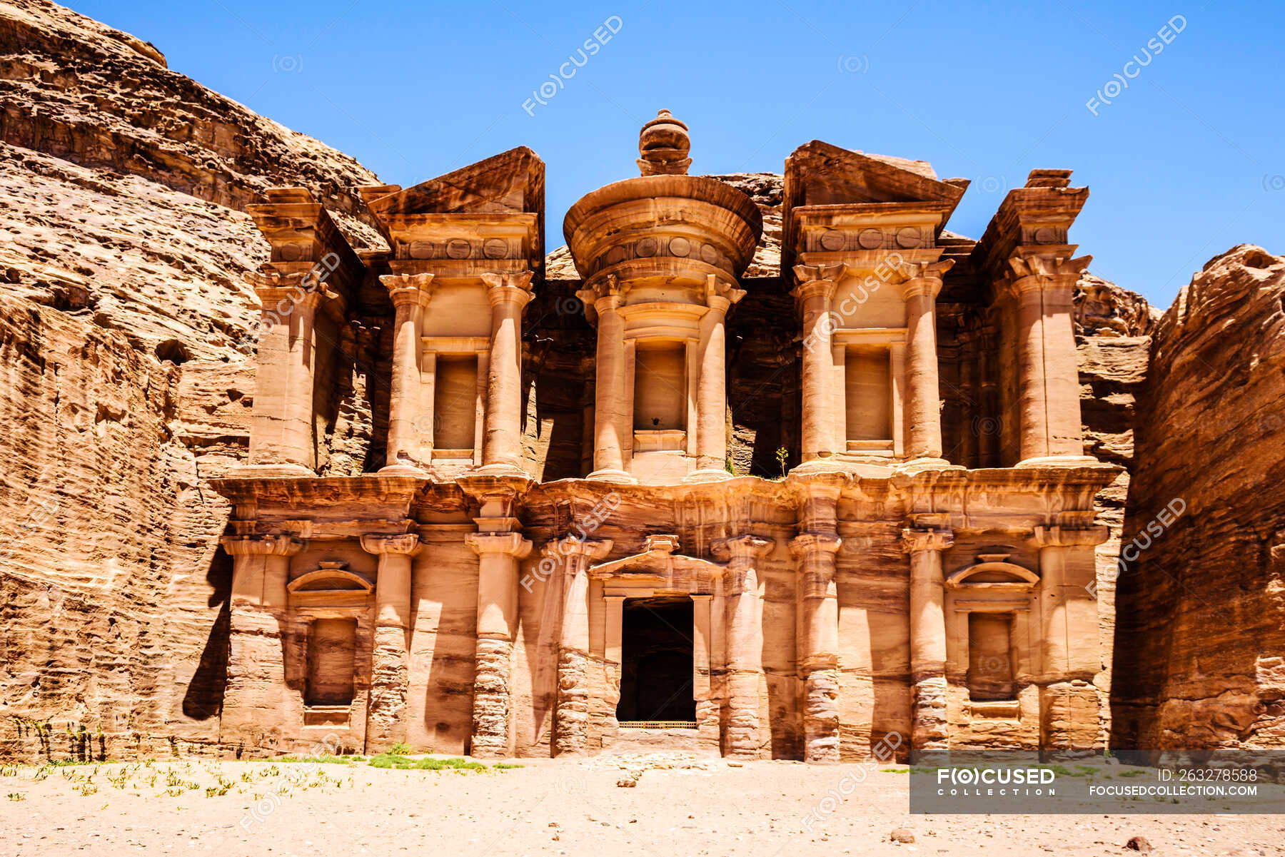 El Deir building carved into cliff face, Petra, Jordan, Jordan — spiritualism, archeology ...
