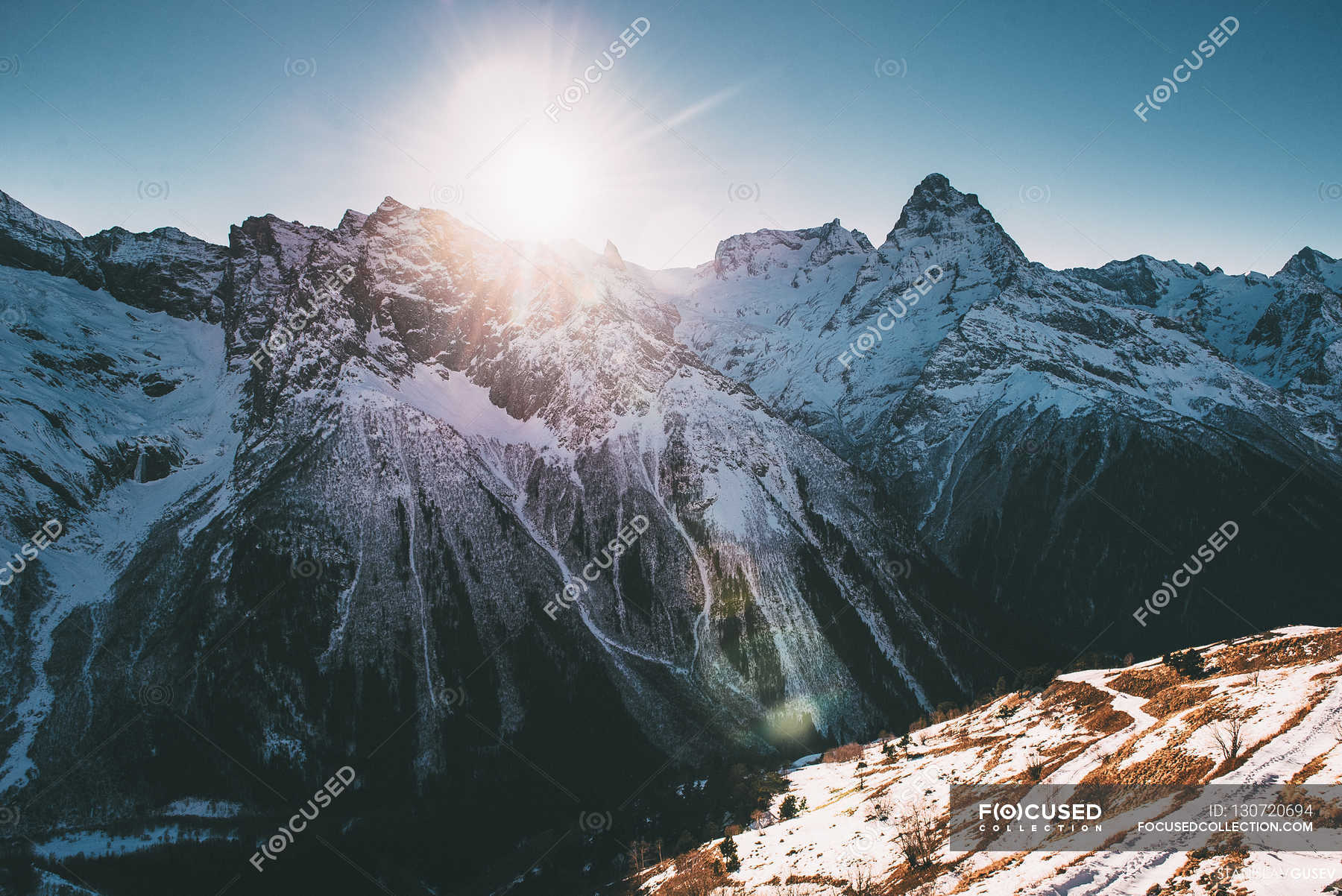 Snow covered mountain peak — beauty in nature, daytime - Stock Photo ...